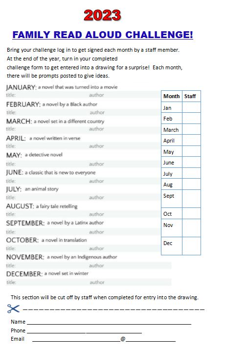 2023 Family Read Aloud Challenge | Iola Public Library